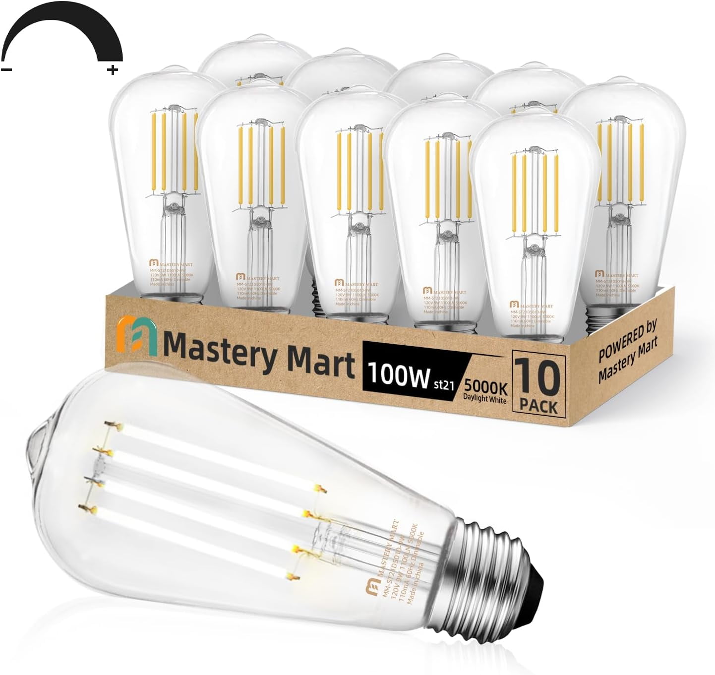 Mastery Mart Dimmable Vintage LED Light Bulbs ST21, 100W Equivalent ...