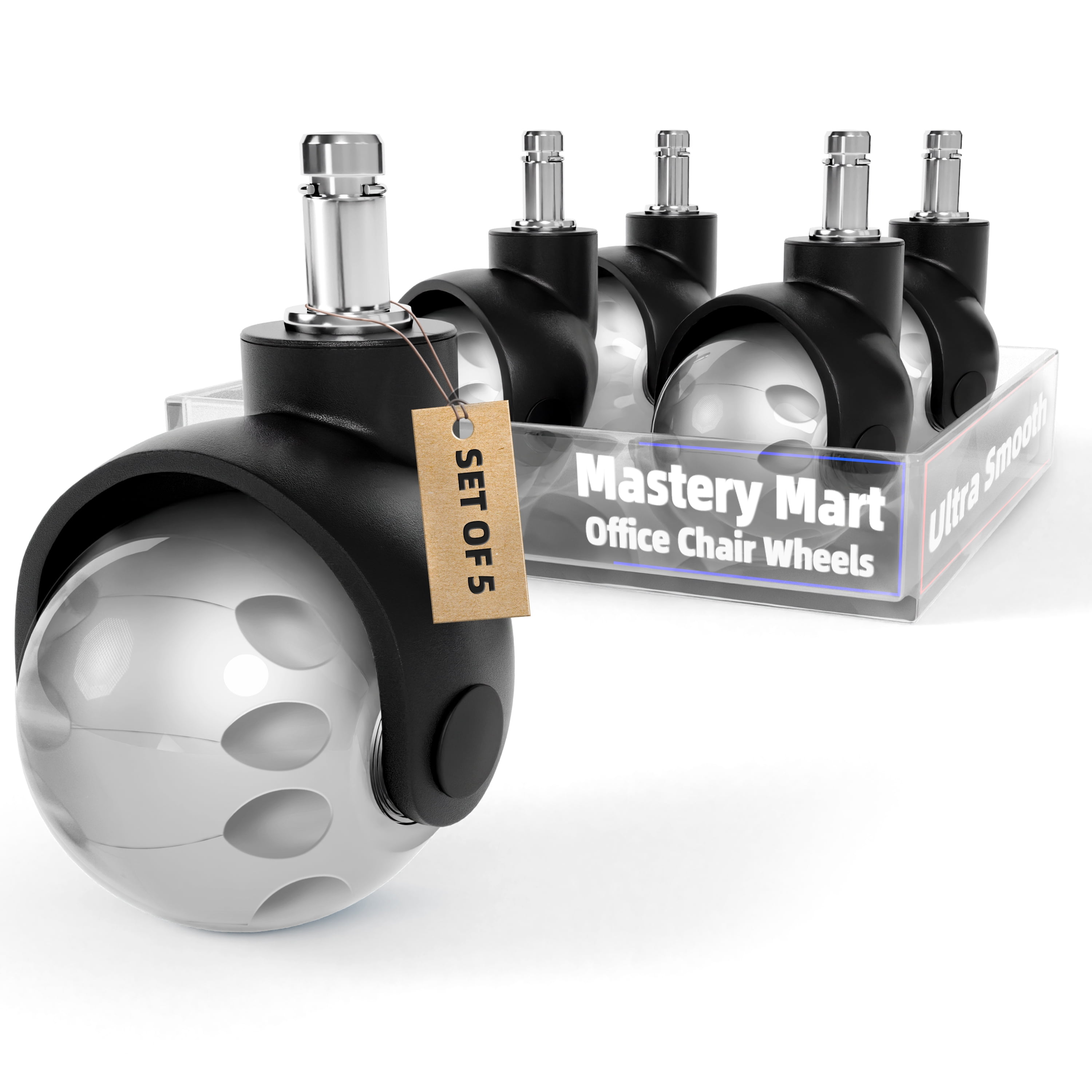 Mastery Mart Heavy Duty Office Chair Wheels Set of 5, 2'' Rubber ...