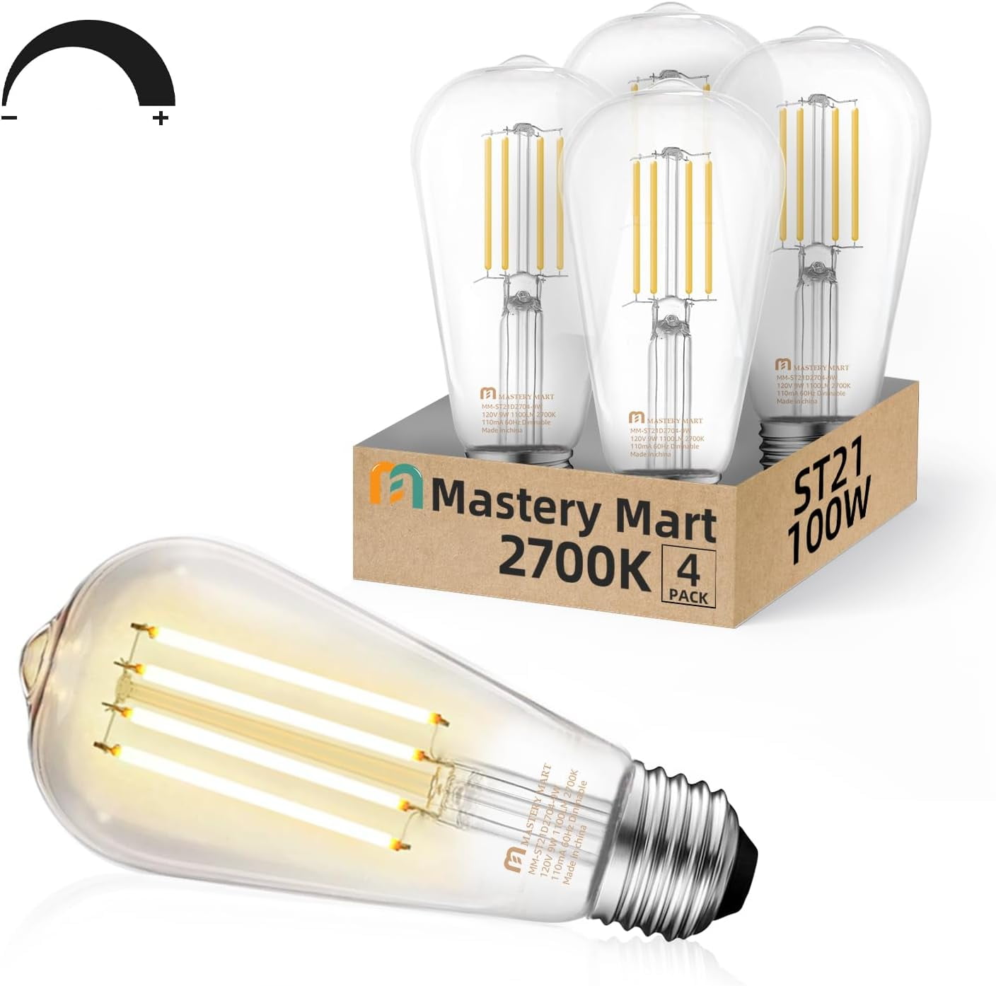 Mastery Mart Vintage Dimmable LED Edison Light Bulbs ST21, 9W (100 Watt ...
