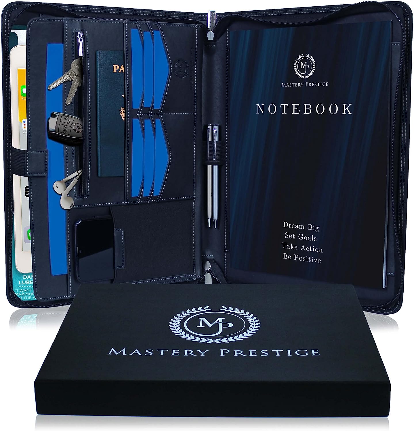 Mastery Prestige Zippered Portfolio/Padfolio Organizer - PU Leather ...