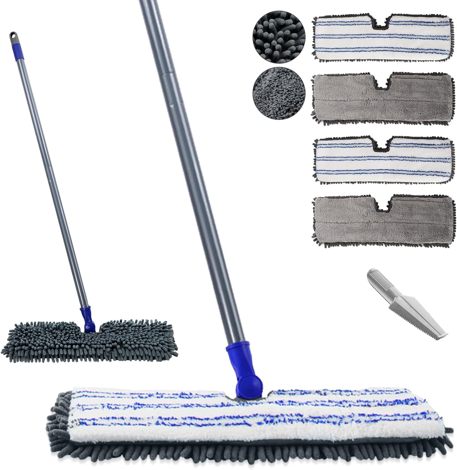 Masthome Flat Dust Mop,Microfiber Flip Mop with 4 Washable Mop Pads and ...