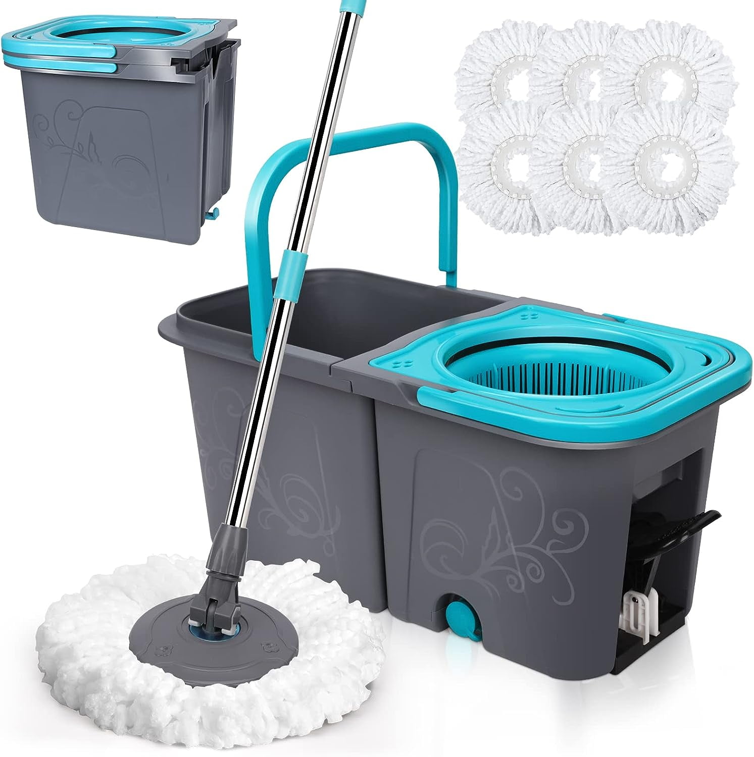 Masthome Spin Mop and Bucket System with Dirty Water Spinner and Foot ...