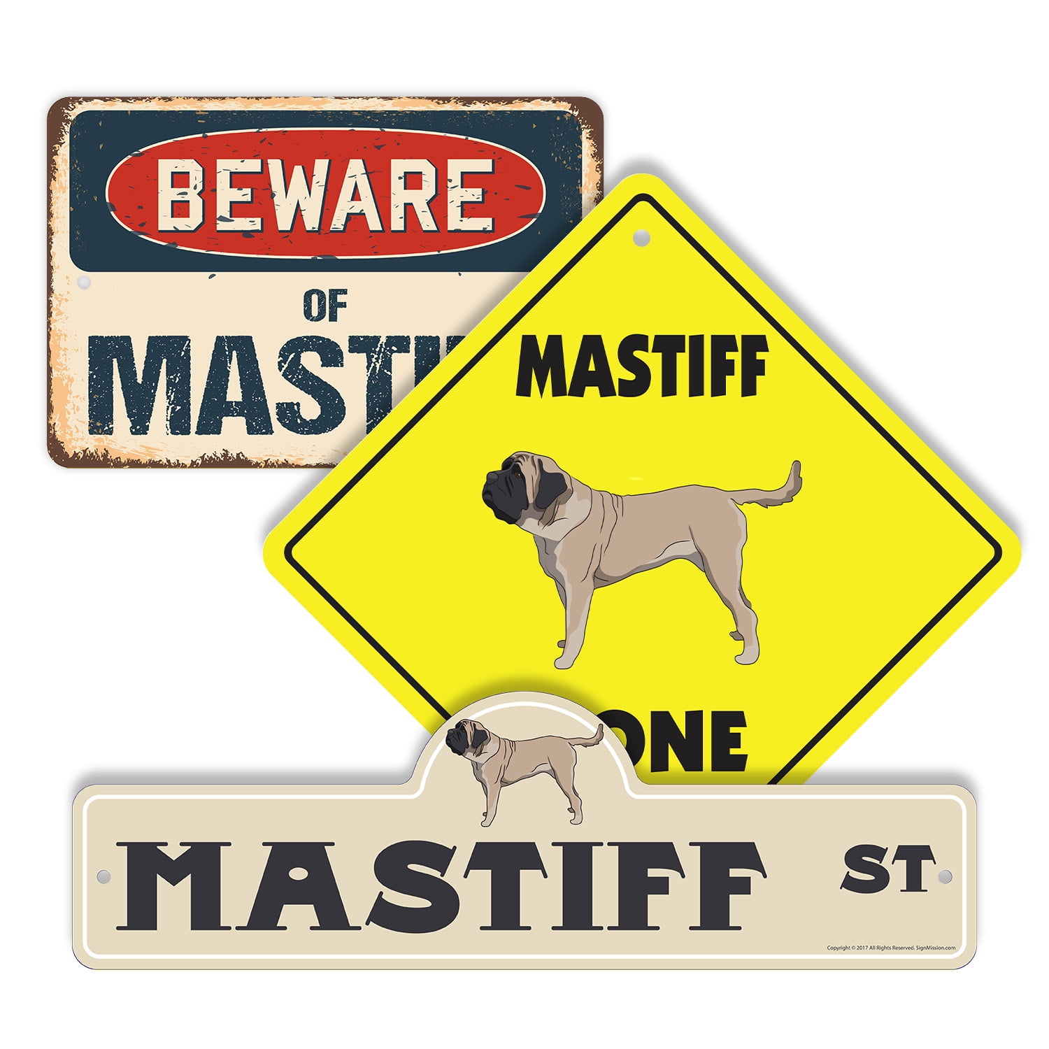 Mastiff (3 Pack) Large Plastic Street Sign Crossing Sign Warning Sign ...