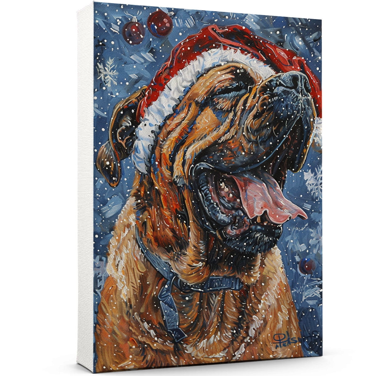 Mastiff Christmas Dog Art Print Poster - Mastiff Christmas Dog Canvas ...