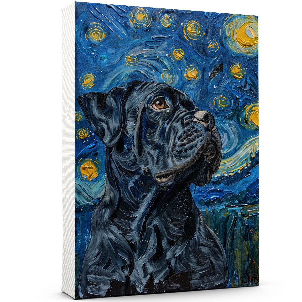 Mastiff Christmas Dog Starry Night Canvas Wall Art Prints, Dog Art ...