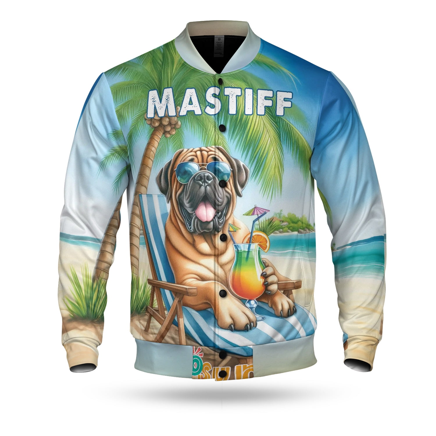 Mastiff Hello Summer Beach Theme with Sunglasses and Tropical Cocktail ...