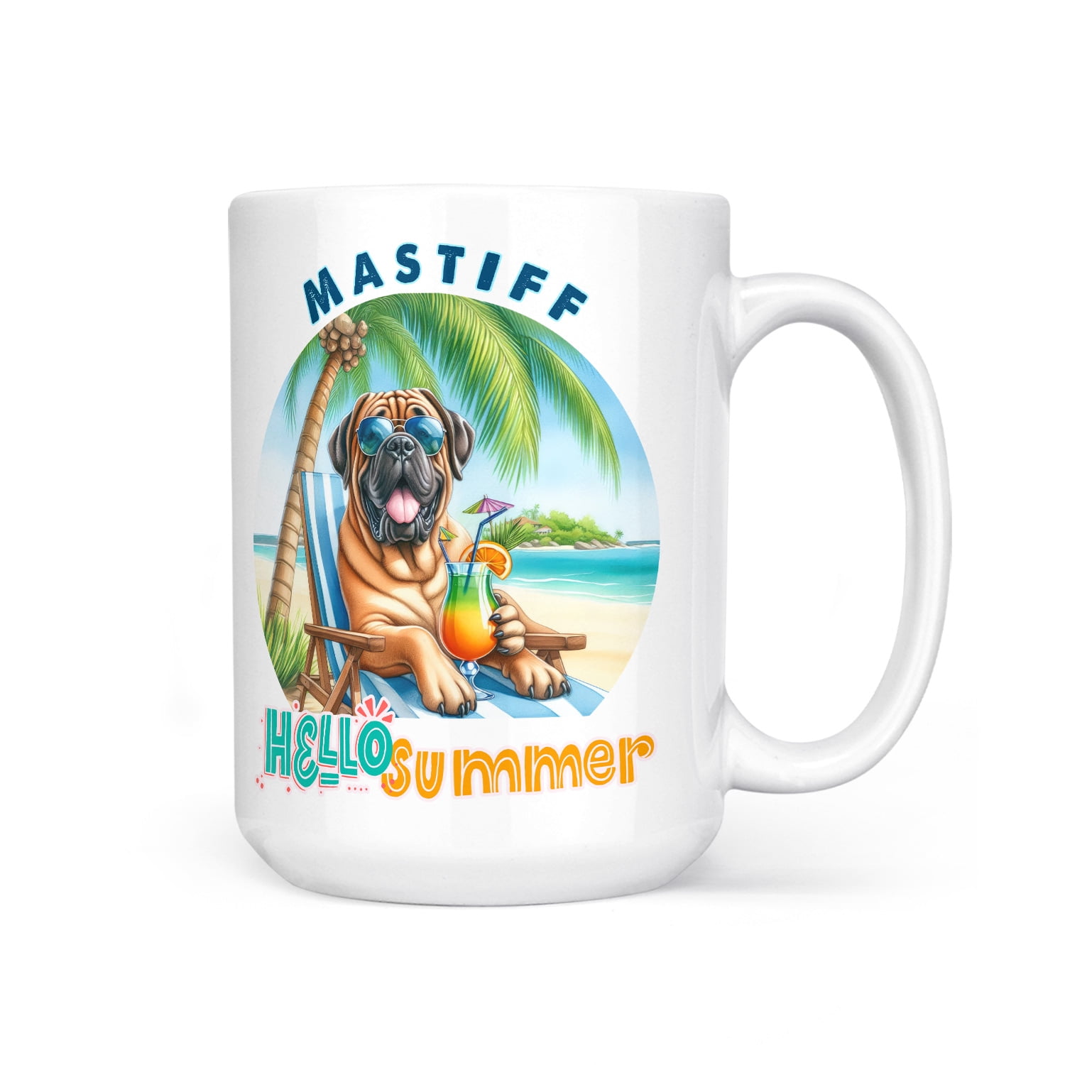 Mastiff Hello Summer Beach Theme with Sunglasses and Tropical Cocktail ...