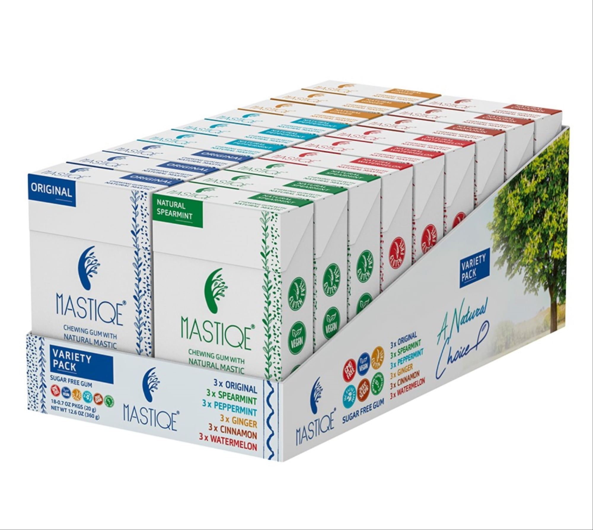 Mastiqe Sugar Free Natural Mastic Chewing Gum, Variety Pack, 18 Count ...