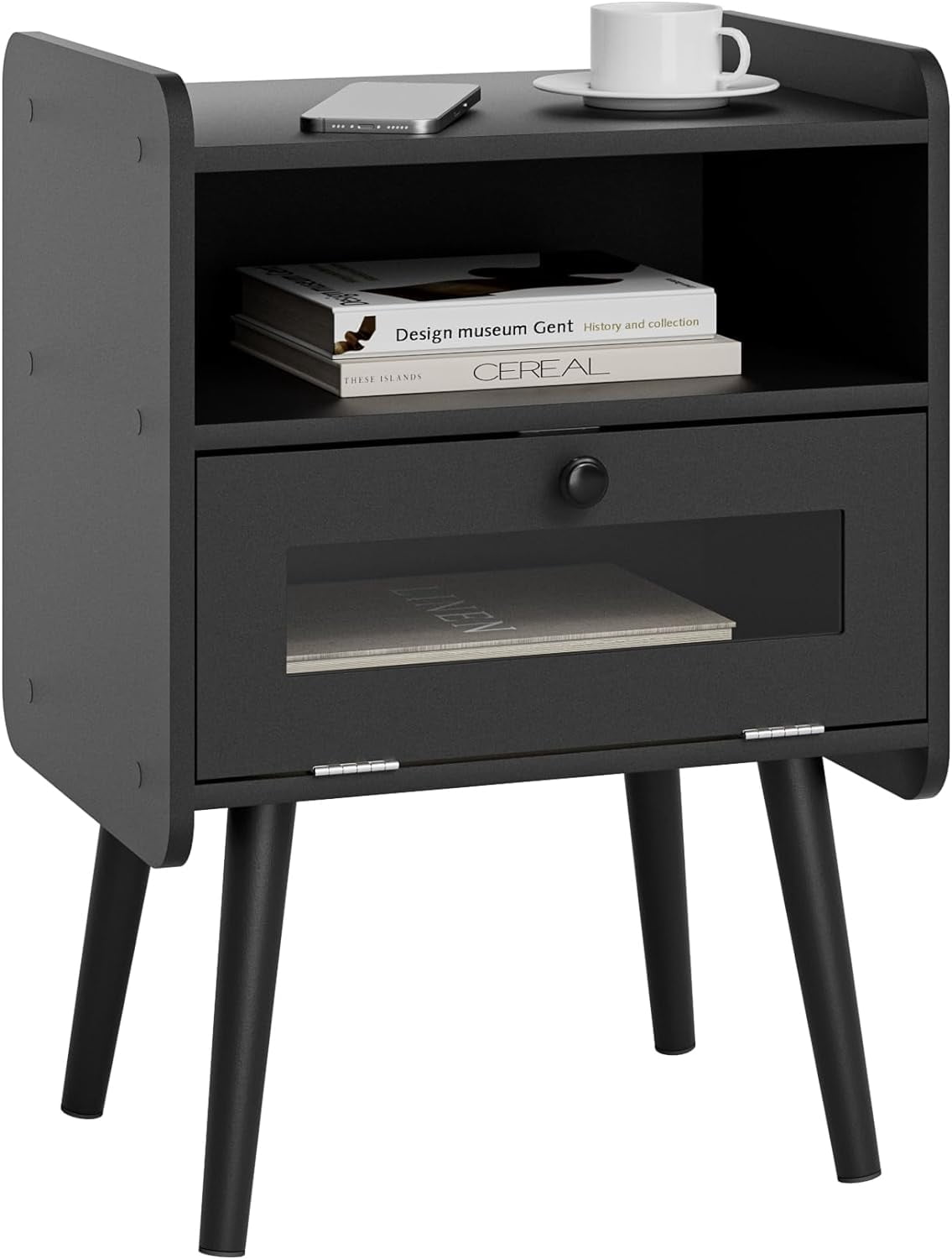 Masupu Night Stand Black Nightstand Modern Side Table Bedroom Night ...