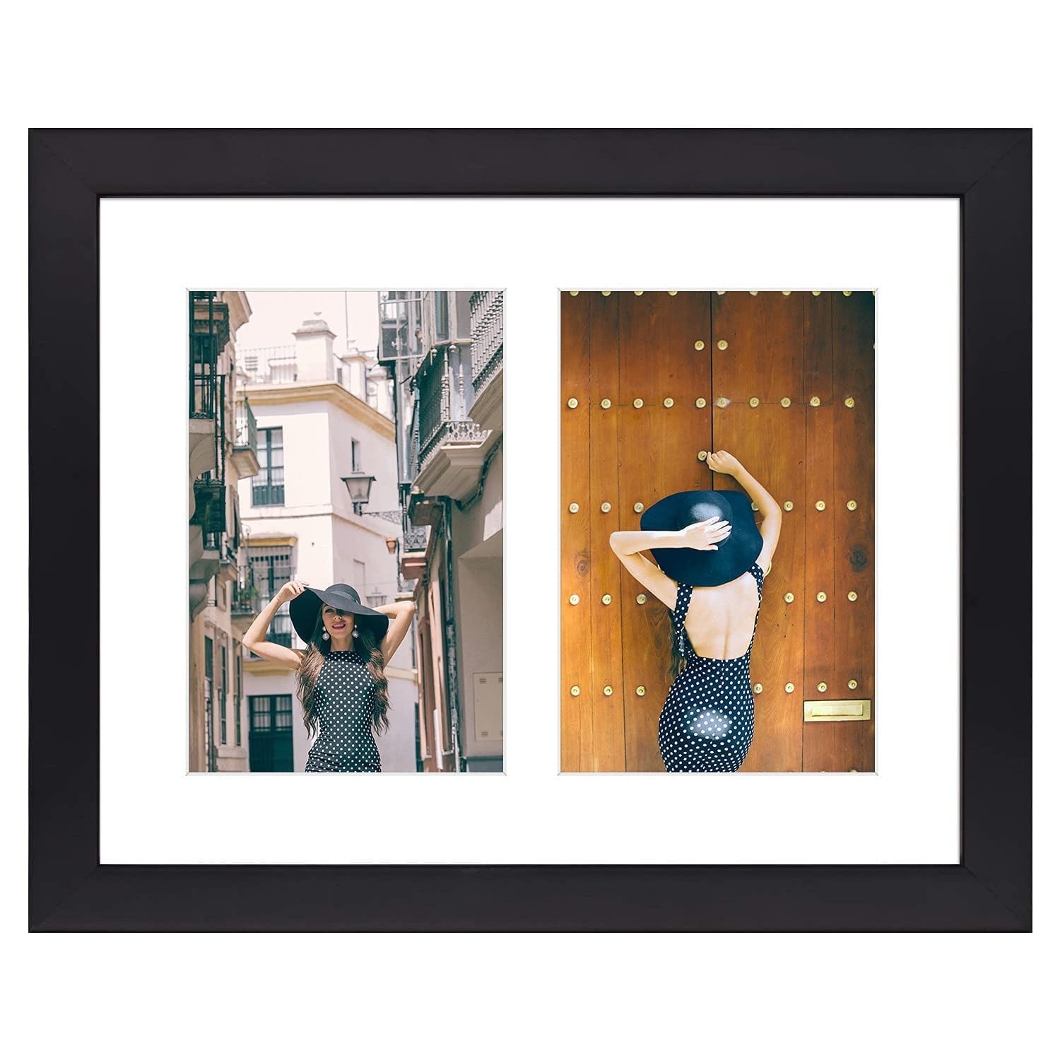 Mat Board Center 2-Opening 4x6 Matted Black Wood Collage Picture Frame ...