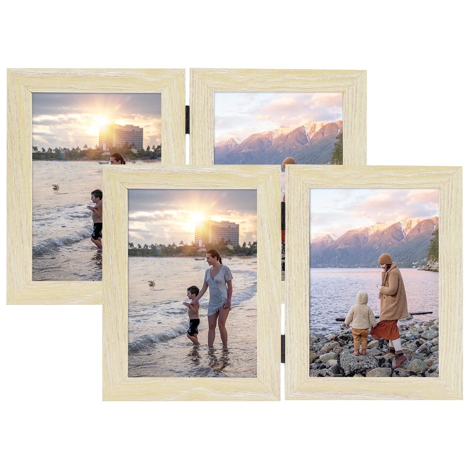 Mat Board Center 2-Opening 5x7 Hinged Picture Frames, Beige, 2-Pack ...