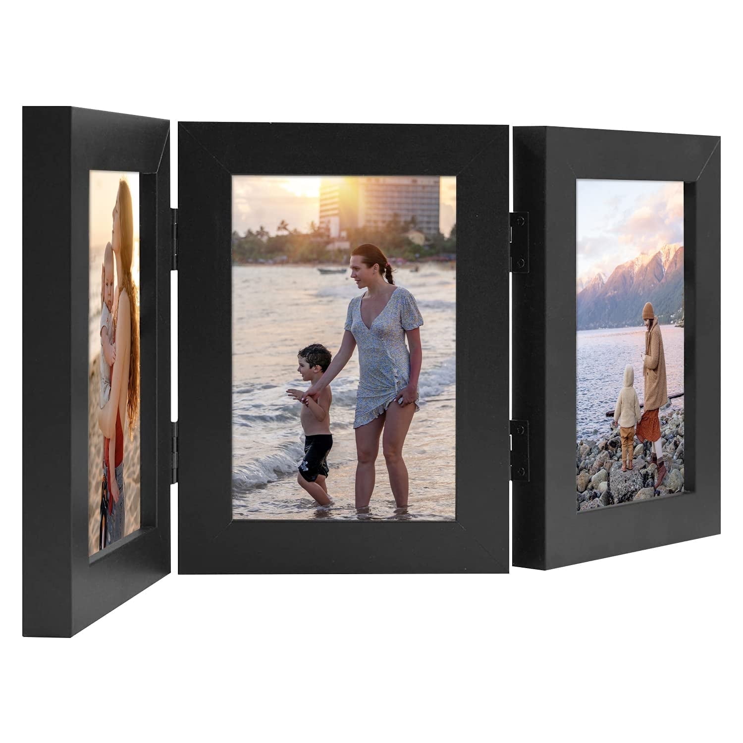 Mat Board Center 3-Opening 4x6 Desktop Hinged Picture Frames, Black, 1 ...