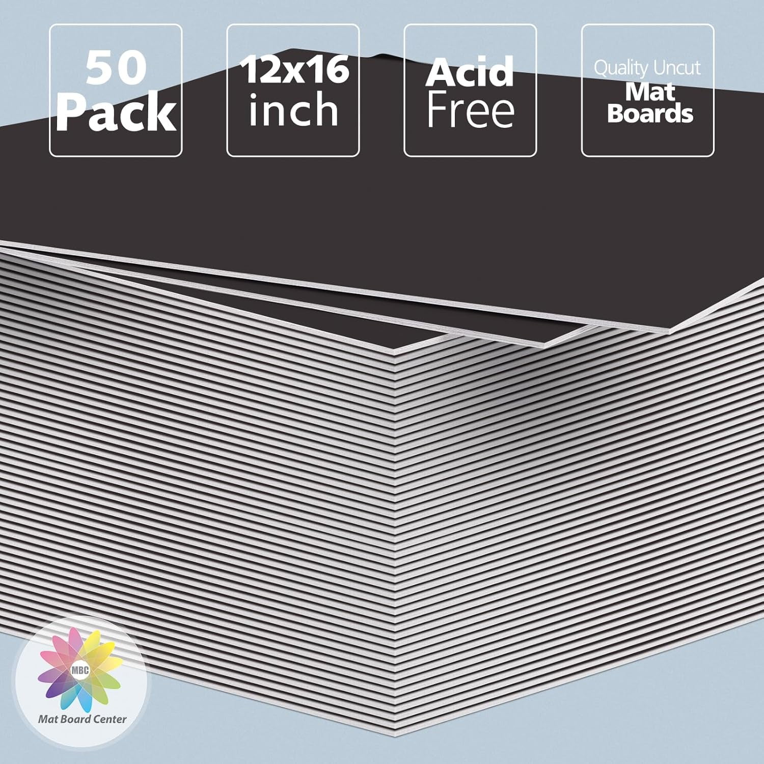 Mat Board Center Pack of 50 Black Uncut Mat Boards 12x16 for Picture ...