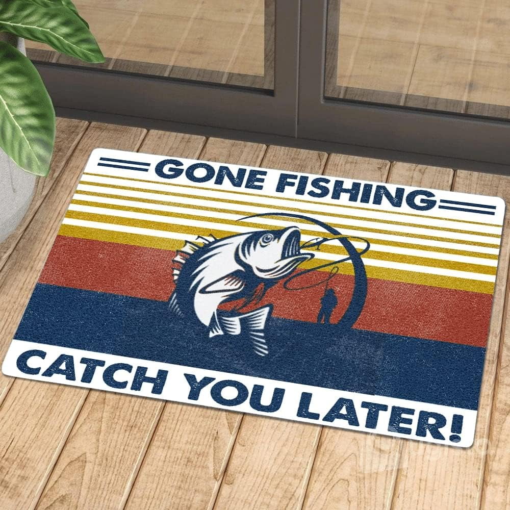 Mat for Floor Retro Style Bass Fish Gone Fishing Catch You Later ...