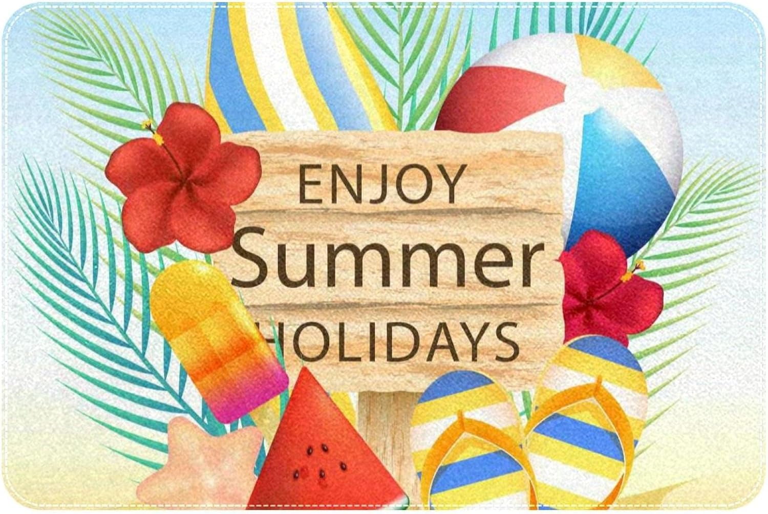 Mat For Dog Food And Water Bowls Summer Beach Elements Indoor Door Mat ...