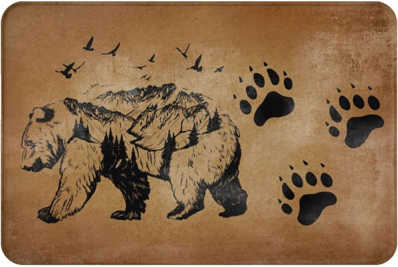 Mat Kitchen Floor Bear Animal Footprints Mountain Fun Indoor and ...