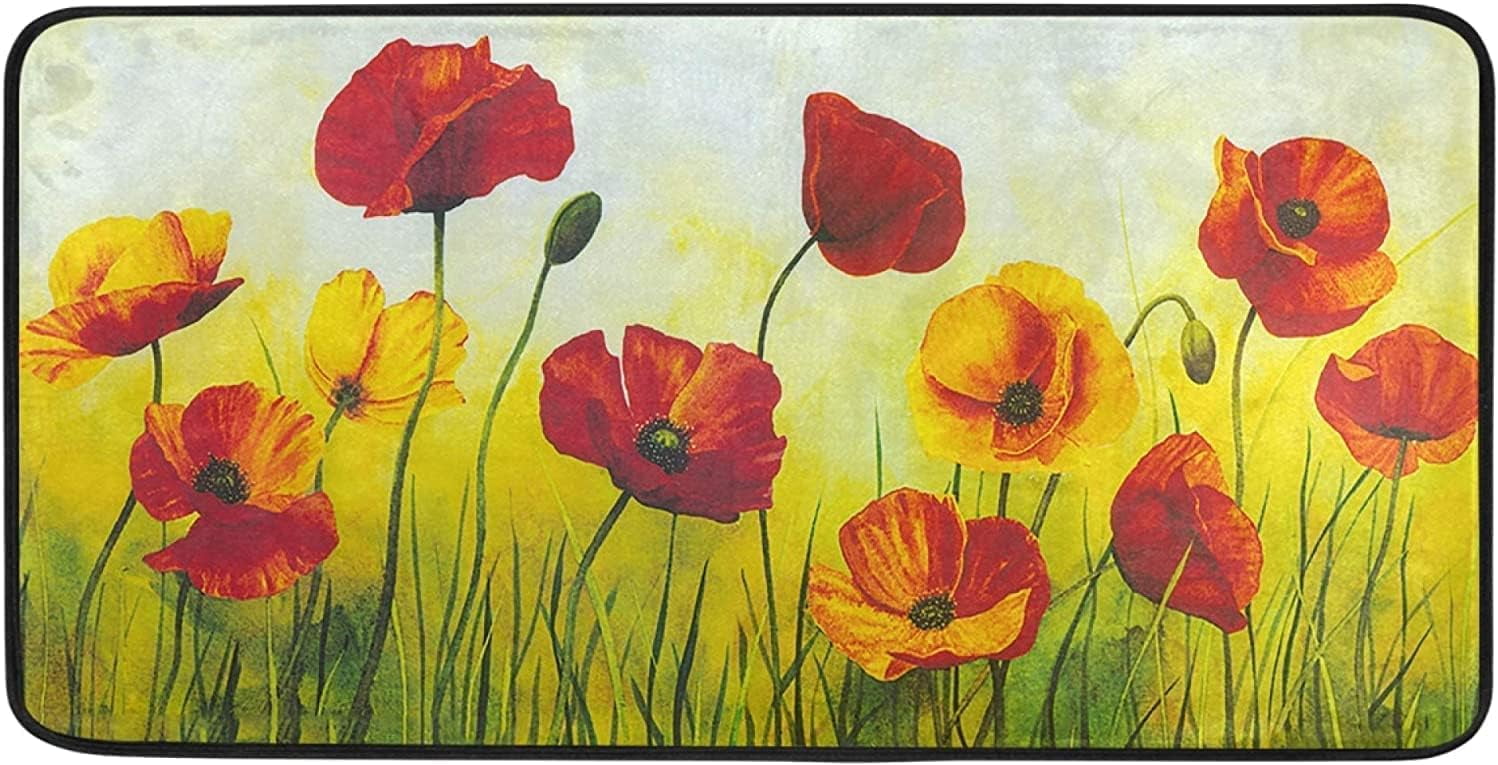 Mat Kitchen Floor Spring Summer Doormat Poppy Flower Kitchen Rugs ...