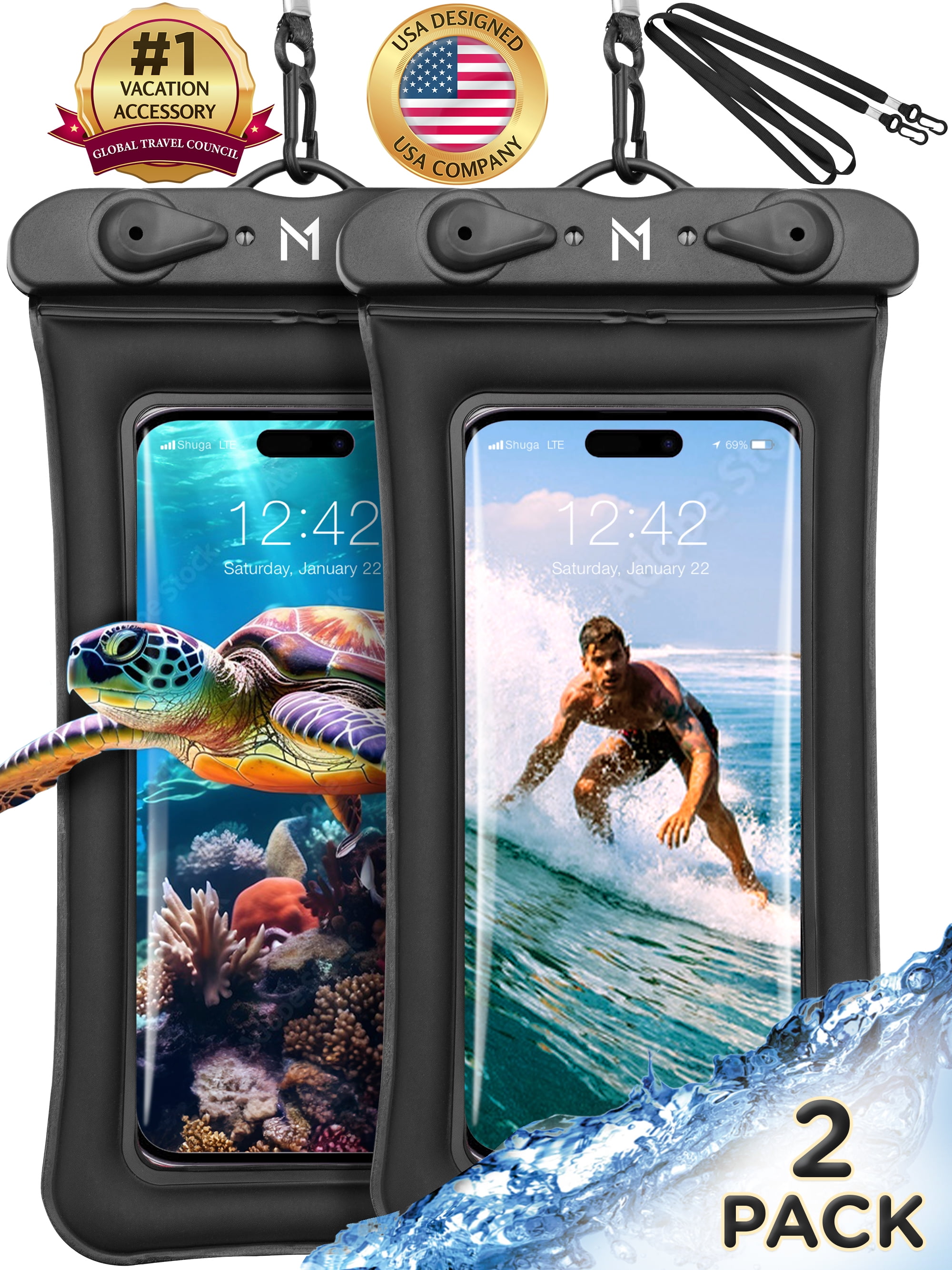 Mata1-USA 9x4” Waterproof Phone Pouch (2 Pack, Black), Underwater Case ...