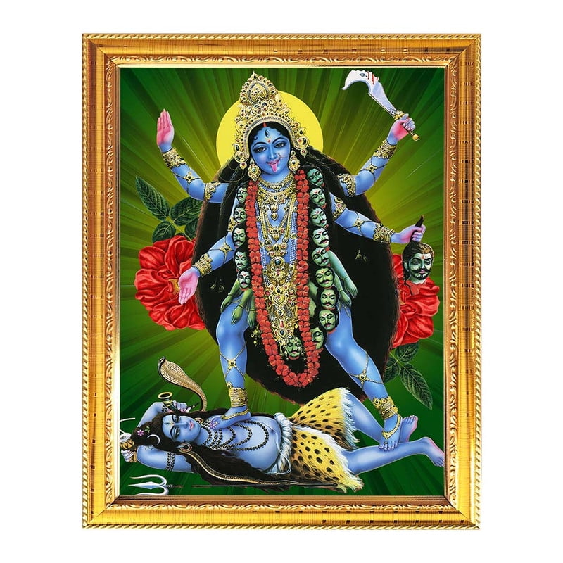 Mata Kali Indian God Photo With Golden Frames for Pooja And Wall Gift ...
