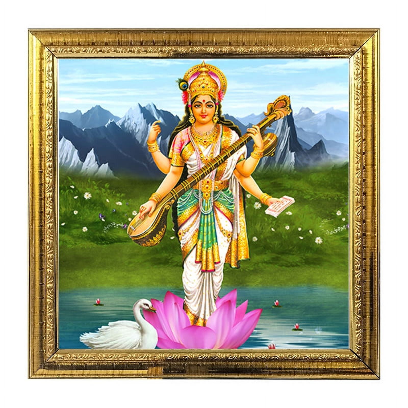 Mata Saraswati India God Idol Photo Frame for Pooja Hindu Bhagwan Devi ...