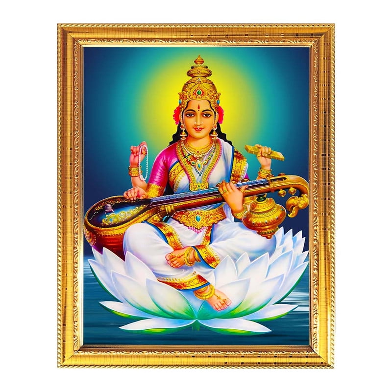 Mata Sharada Indian God Photo With Golden Frames for Pooja And Wall ...