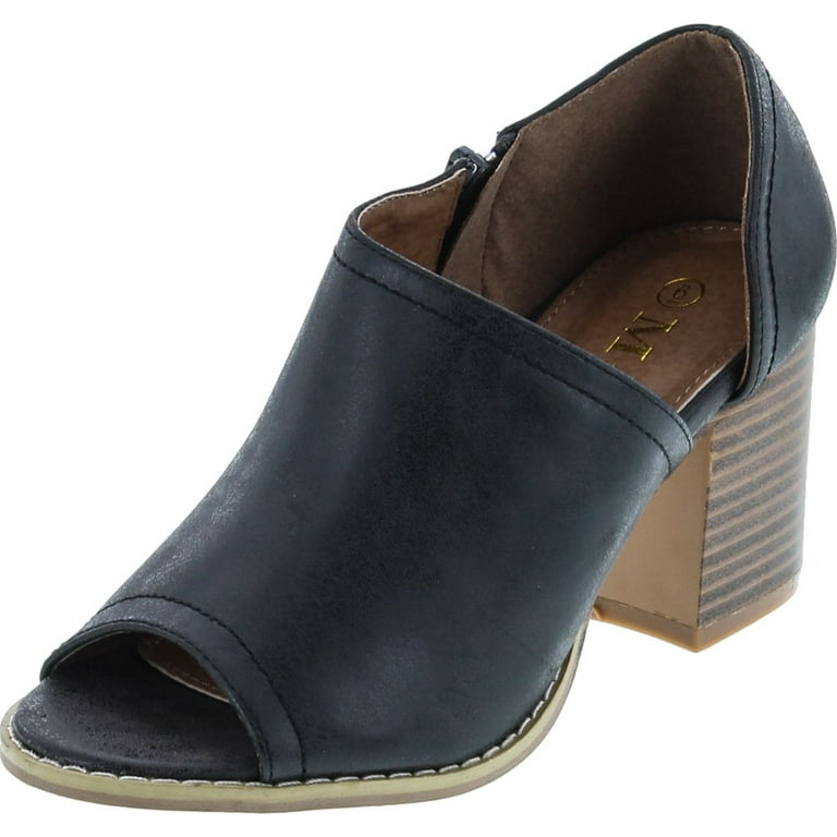 Mata Shoes Women s Side Zipper Cut Out Stacked Chunky Heel Sandals Half Size Small Black 6
