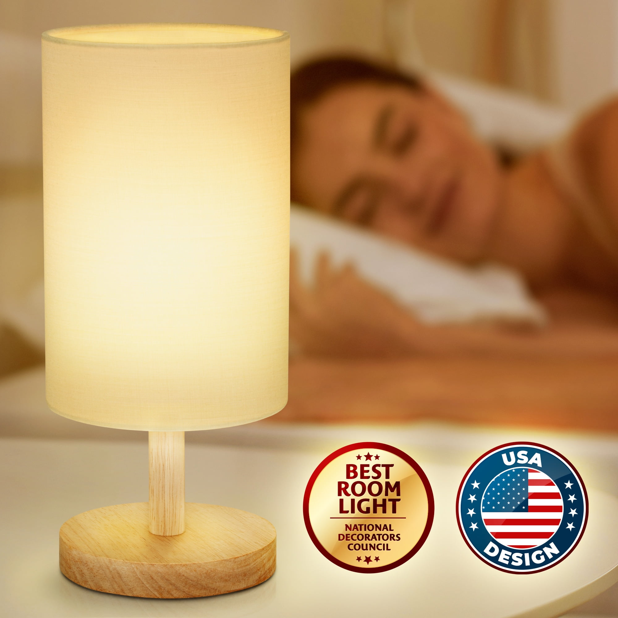 Mata1 Bedside Table Lamp (1 Pack), Nightstand Lamp w/ Modern Fabric ...