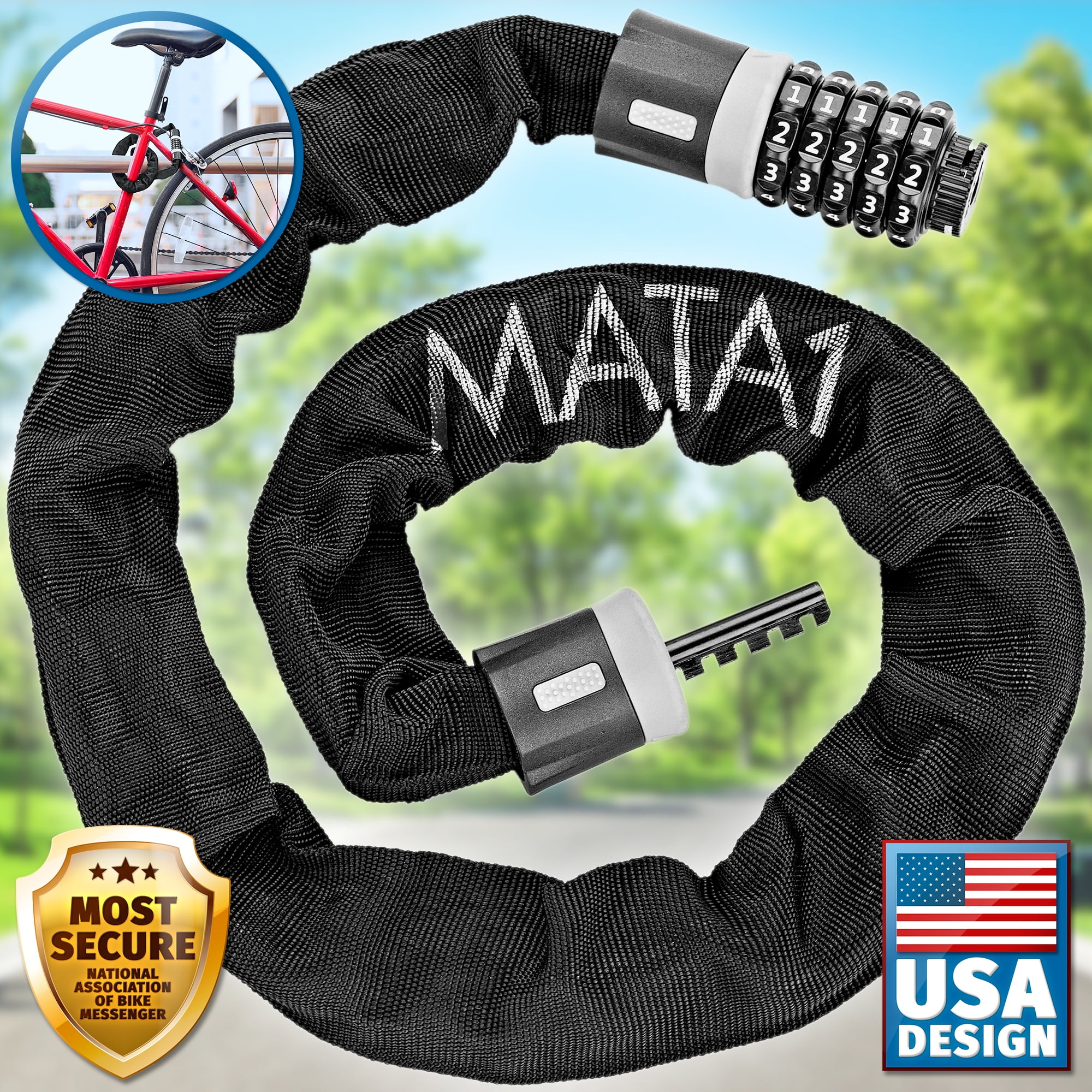 Mata1 Combo Bike Chain Lock, Strong Anti-Theft with 5-Digit Code, Heavy ...