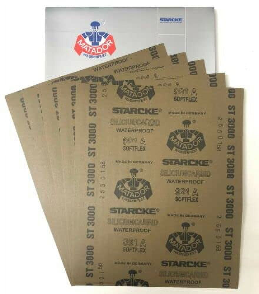 Matador Abrasive Wet or Dry Sandpaper 10 Sheets 3000 Grit 9" x 11 ...