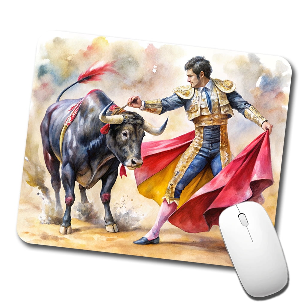 Matador And Bull Fighting In Ring Watercolor Mouse Pad Low Profile ...