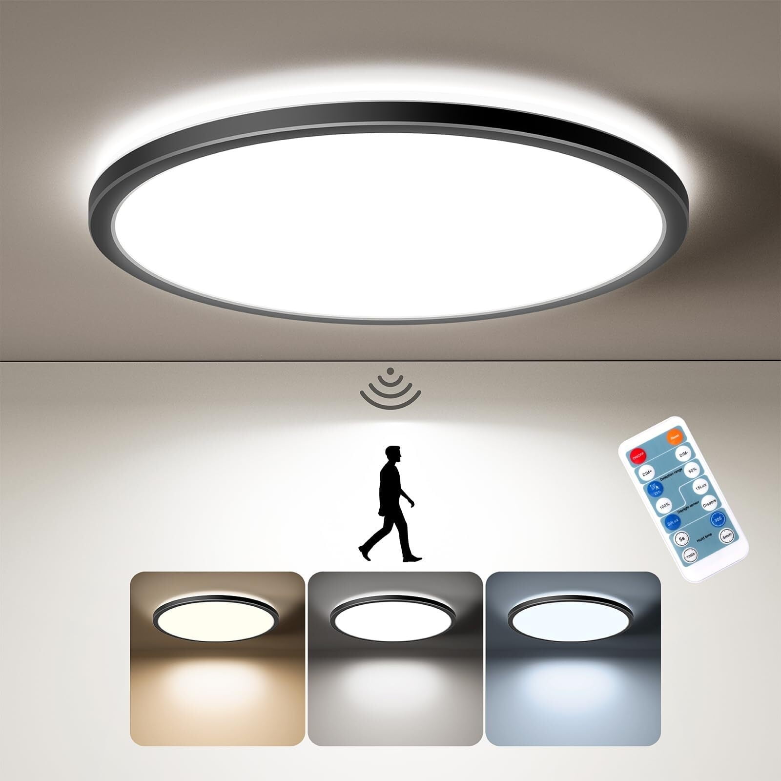 Matane Motion Sensor LED Ceiling Light with Remote, 12 Inch Wired Flush ...