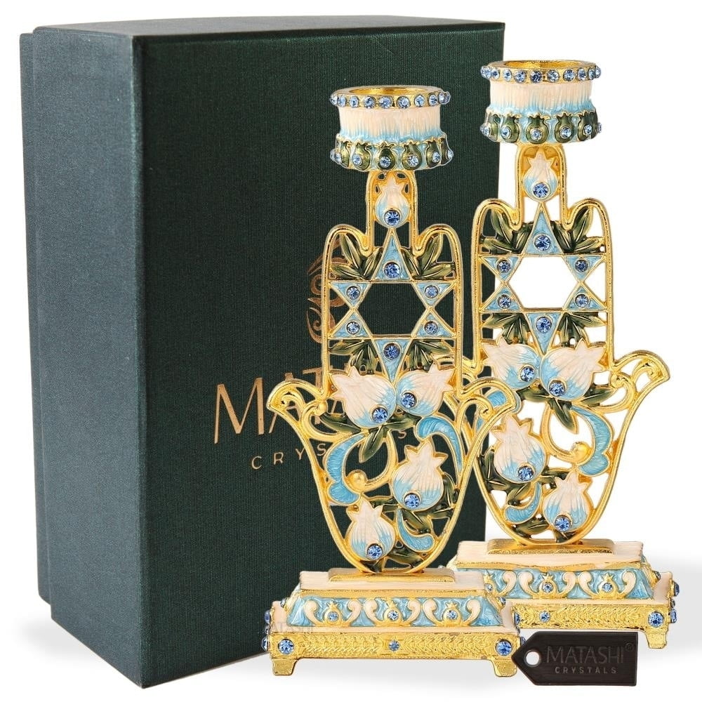 Matashi (2-Piece Set) Home Decorative Shabbat Candlestick Hand-Painted ...