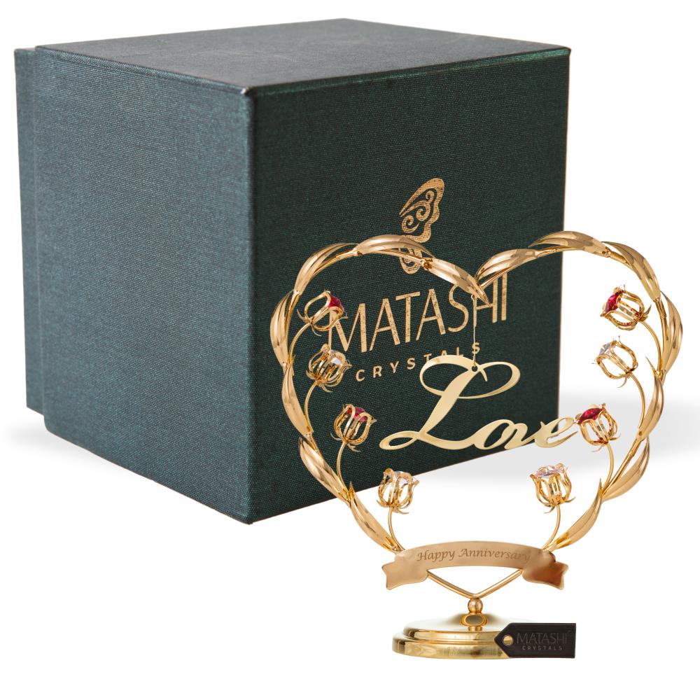 Matashi 24K Gold Plated 8" Heart and Flower with Happy Anniversary ...