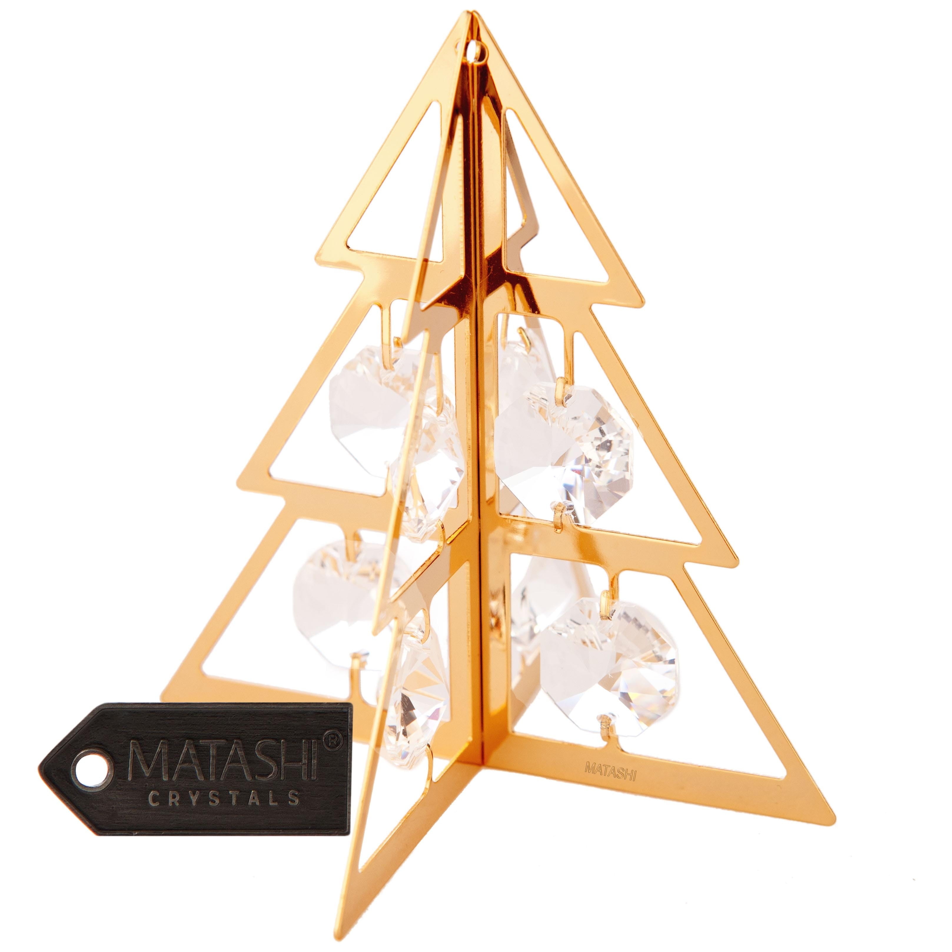 Matashi 24K Gold Plated Crystal Studded Christmas Tree Ornament Hanging ...
