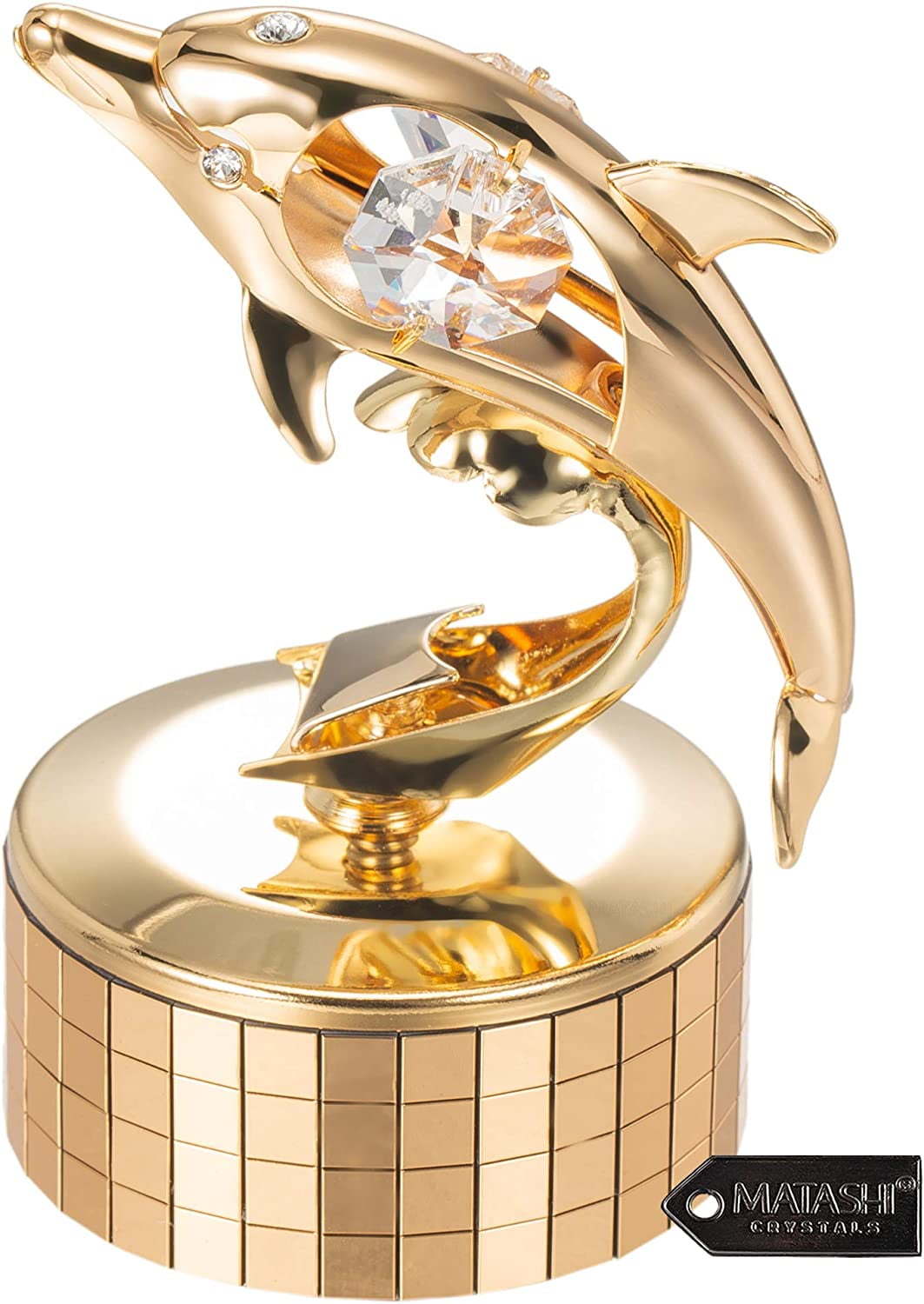 Matashi 24K Gold Plated Crystal Studded Dolphin Music Box Ornament ...