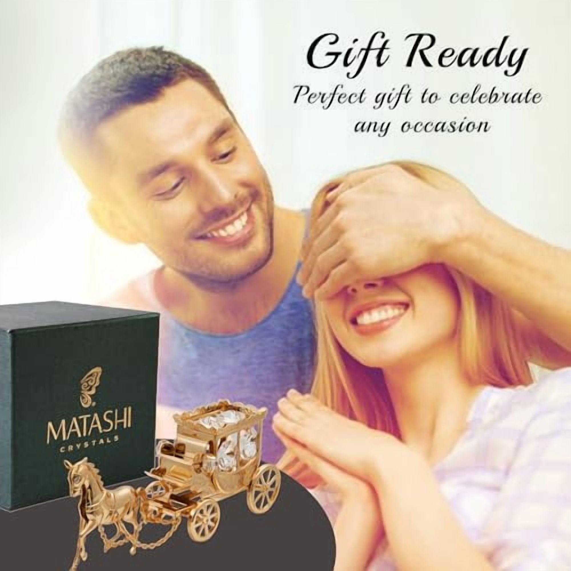 Matashi 24K Gold Plated Crystal Studded Horse Drawn Carriage Desktop Figurine - Valentine's Day ...