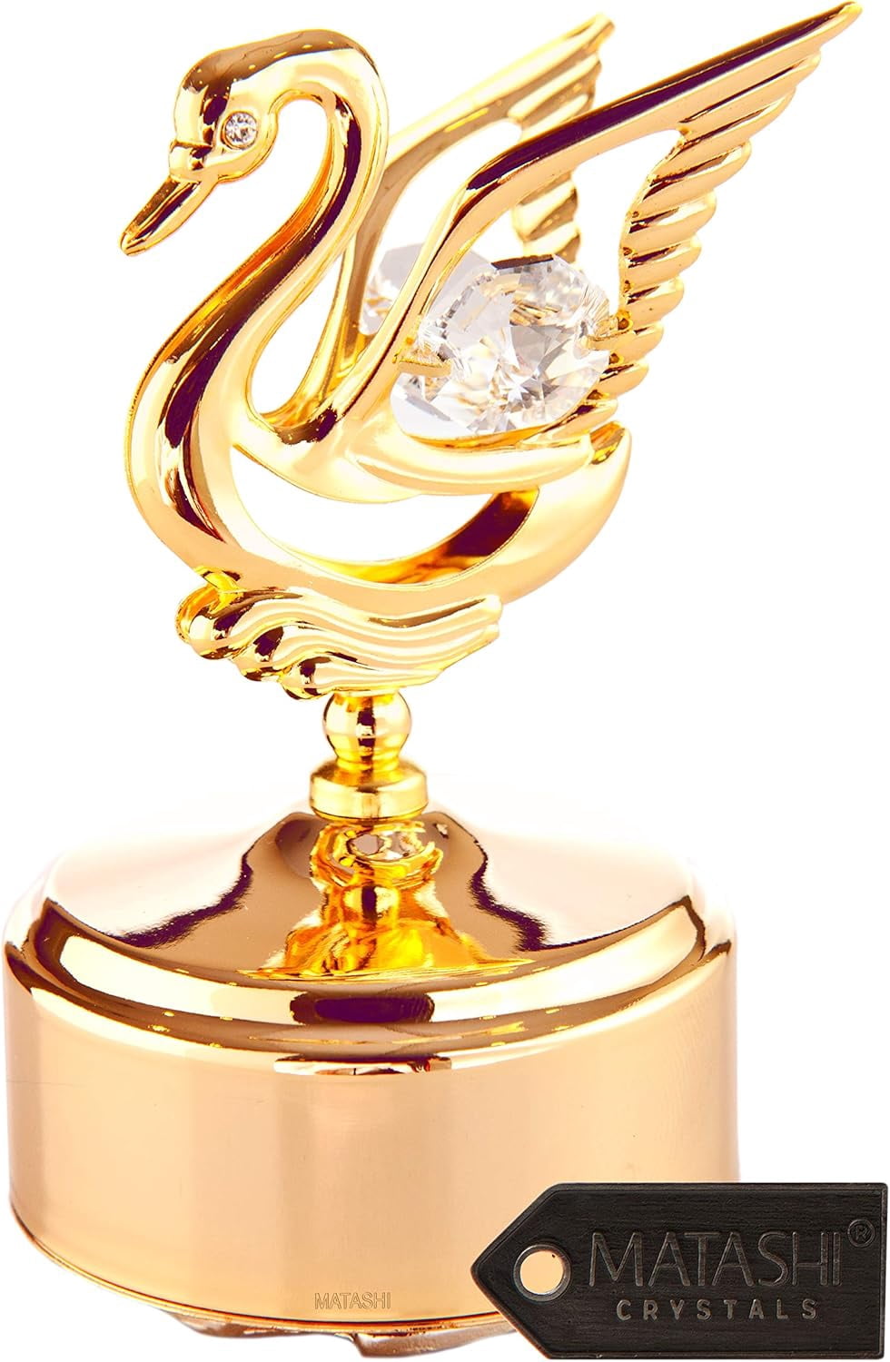 Matashi 24K Gold Plated Music Box with Crystal Studded Swan Figurine ...