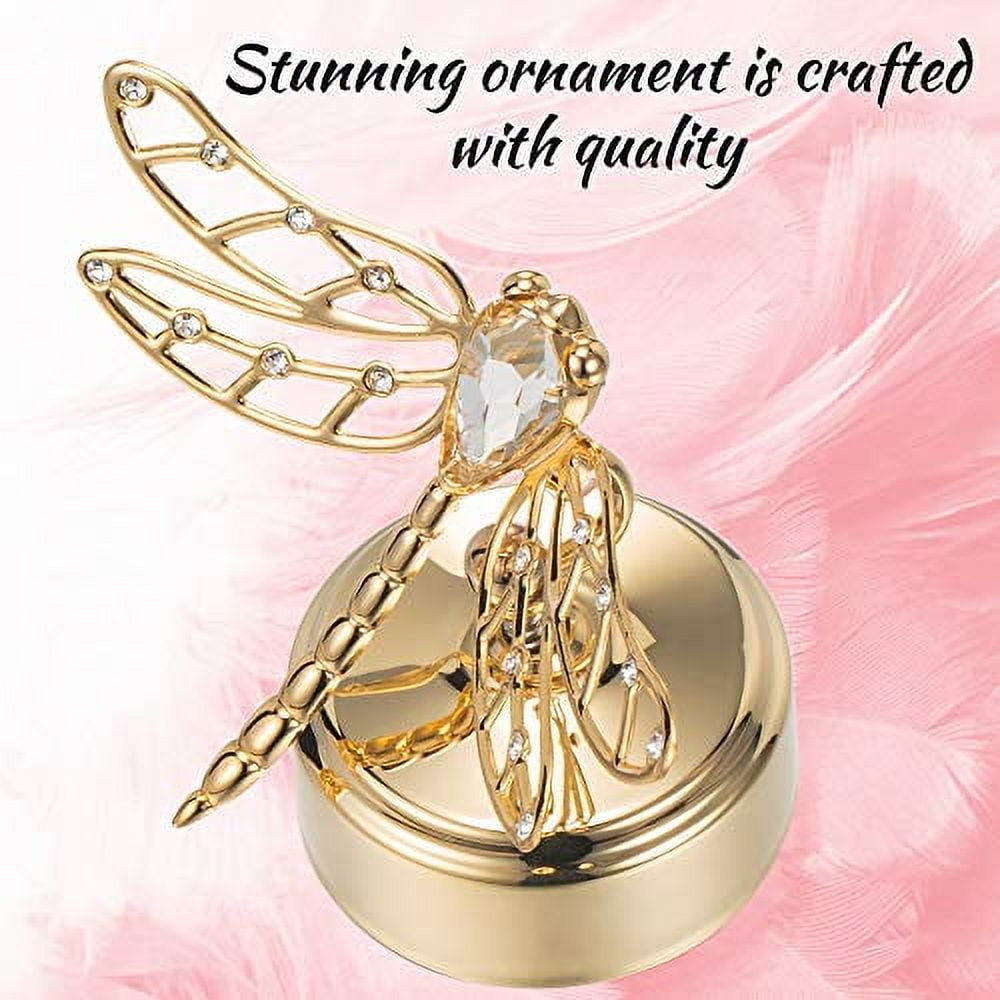 Matashi 24K Gold Plated Music Box – Plays ‘You Are My Sunshine’ – Crystal Studded Dragonfly ...