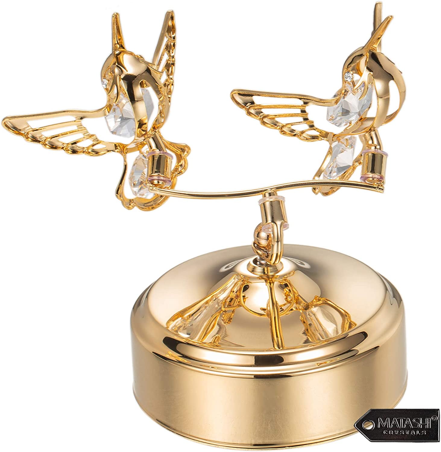 Matashi – 24K Gold Plated Music Box with Two Revolving Hummingbird Figurines – Plays Calming ...
