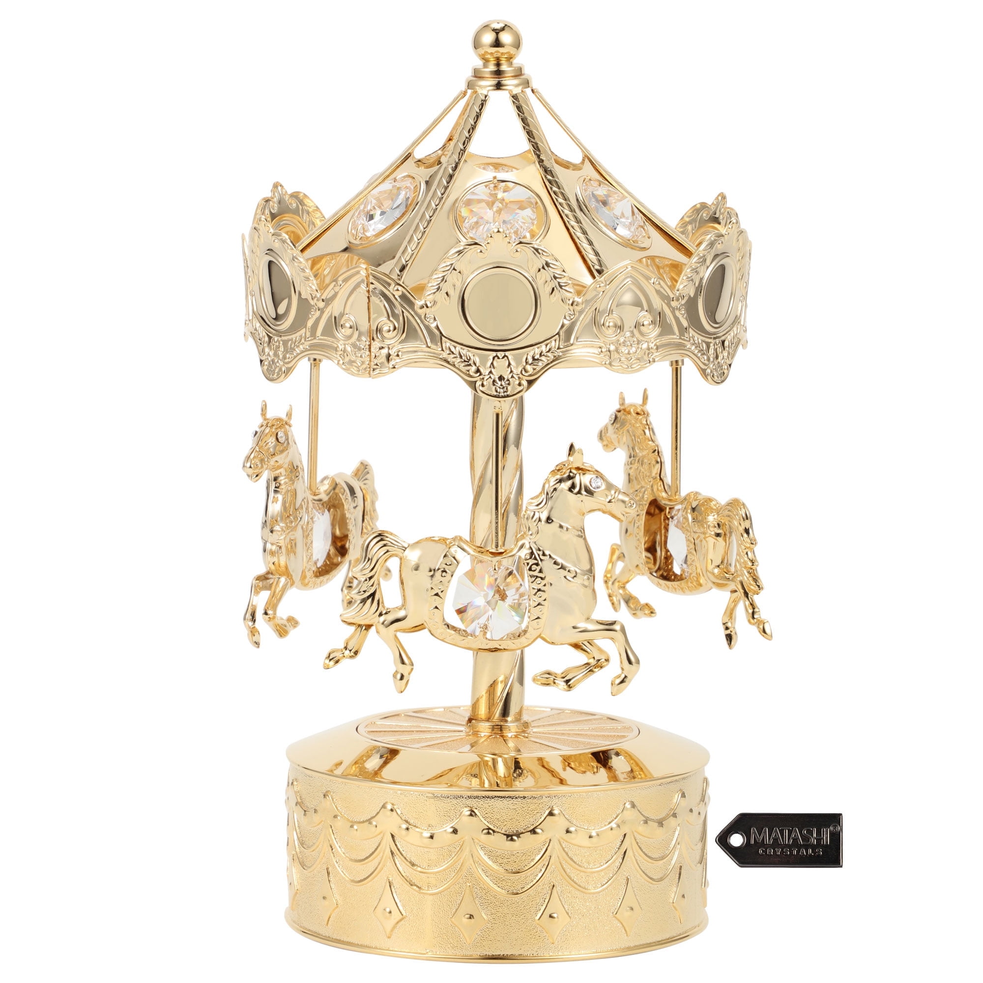 Matashi, 24K Gold Plated Music Box with Crystal Studded Carousel Horse ...