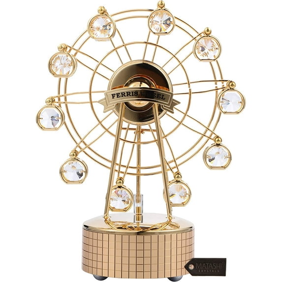 Matashi 24K Gold Plated Music Box with Crystal Studded Ferris Wheel ...