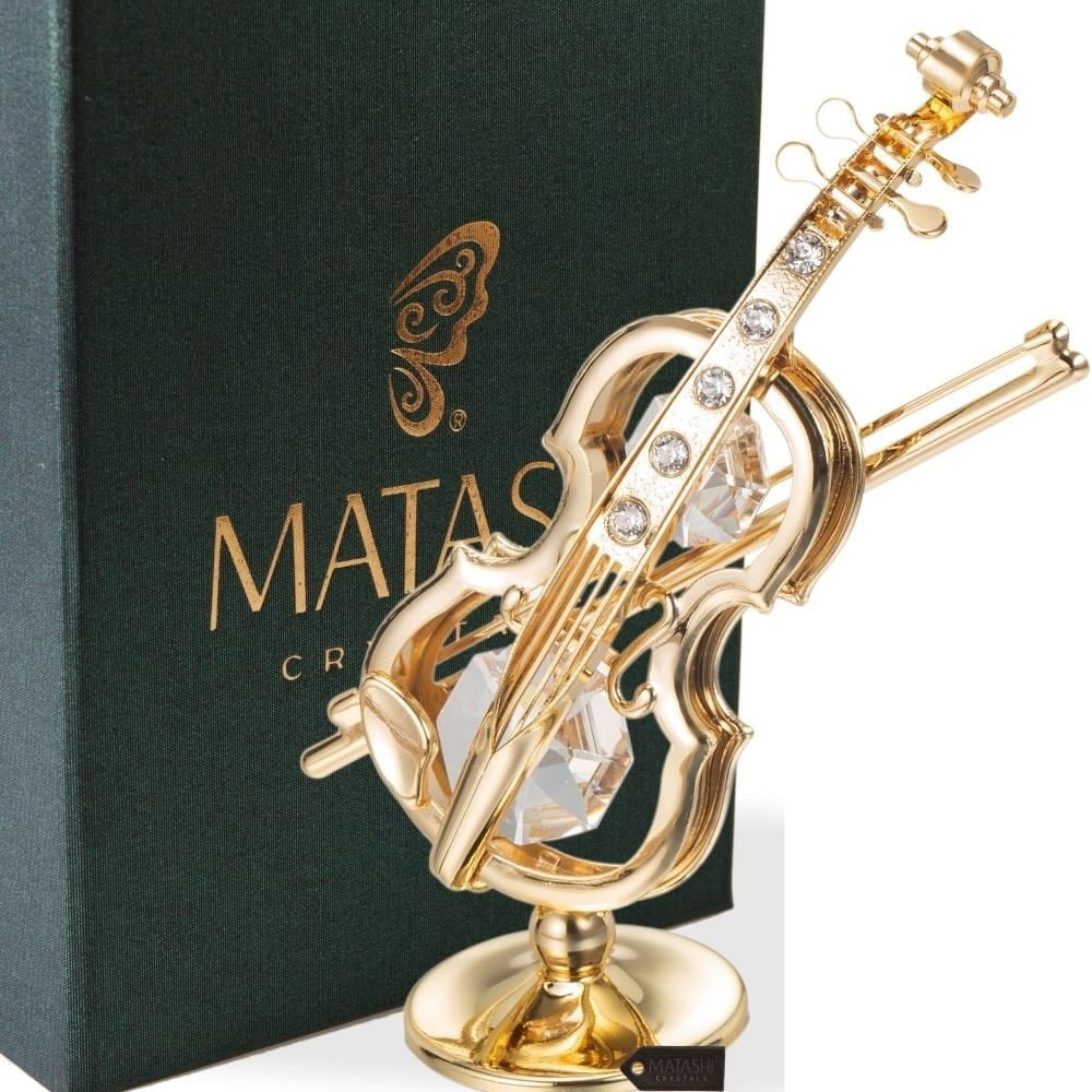 Matashi 24K Gold Plated Violin on a Stand Ornament with Genuine ...
