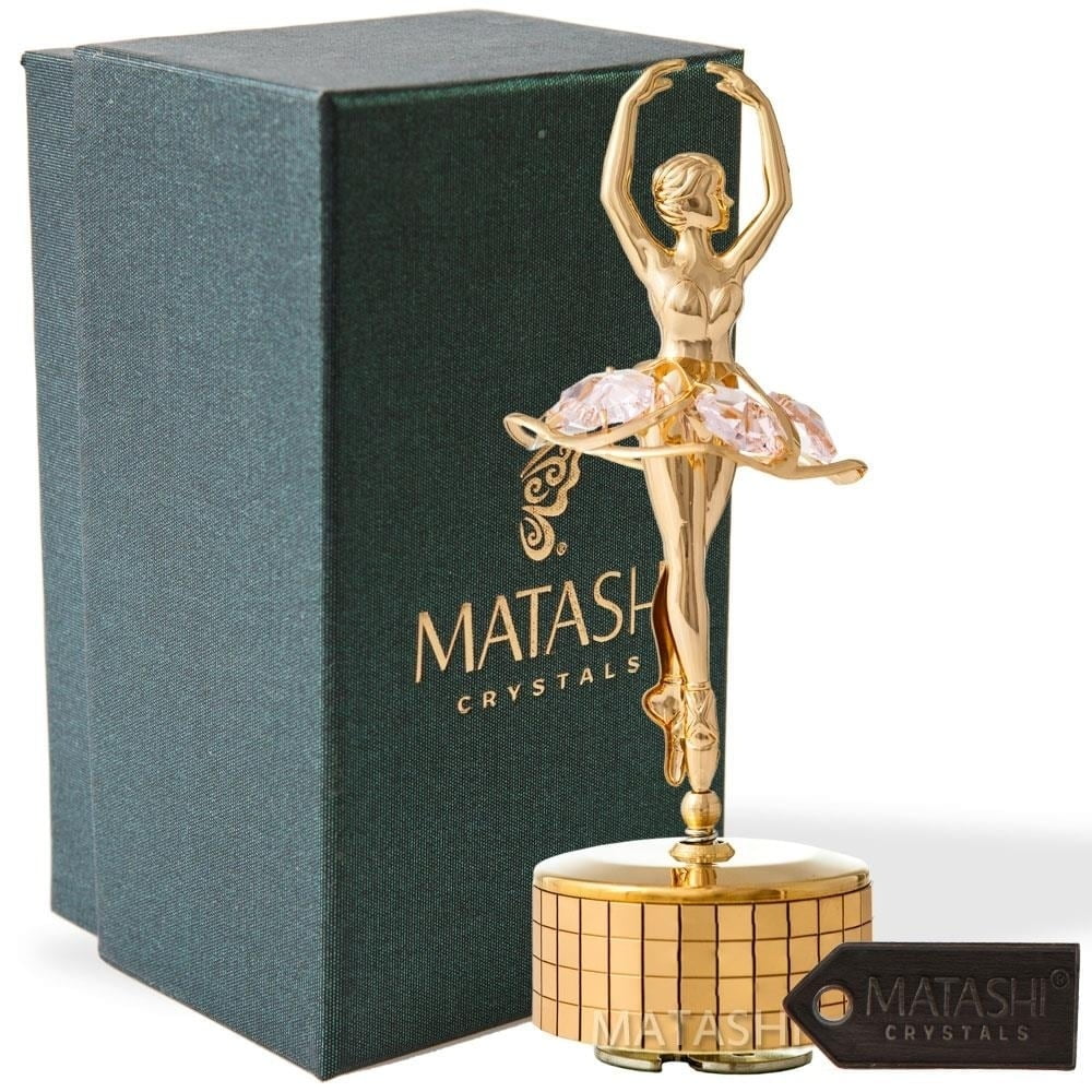 Matashi 24k Gold Ballet Dancer Wind-Up Music Box Memory Table Top ...