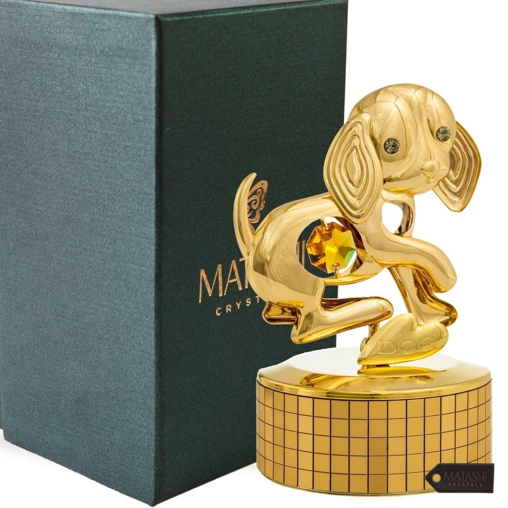 Matashi, 24k Gold Plated Dog Music Box plays "Memory" | Gold Table Top ...