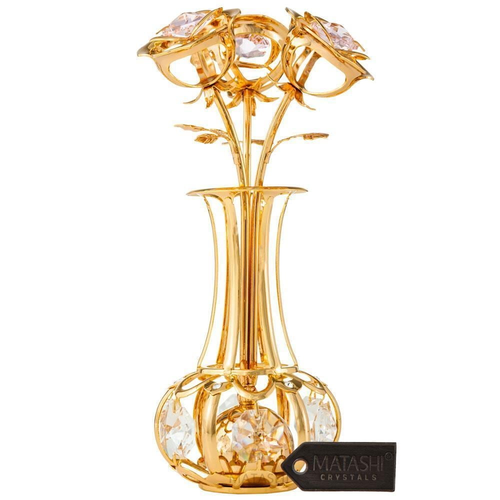 Free Shipping! Matashi 24k Gold Plated Flowers Bouquet and Vase w/ Pink ...