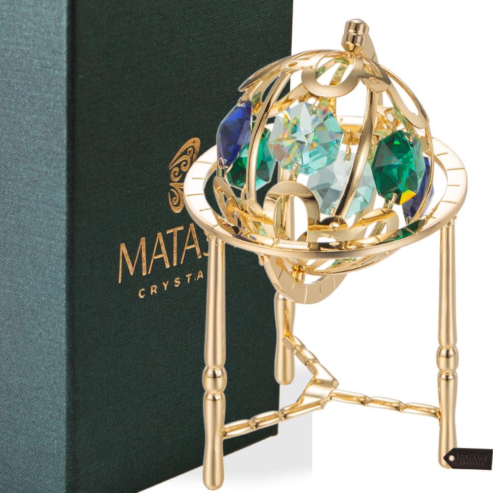 Matashi Crystal Studded Spinning Globe Home Decorative Tabletop ...