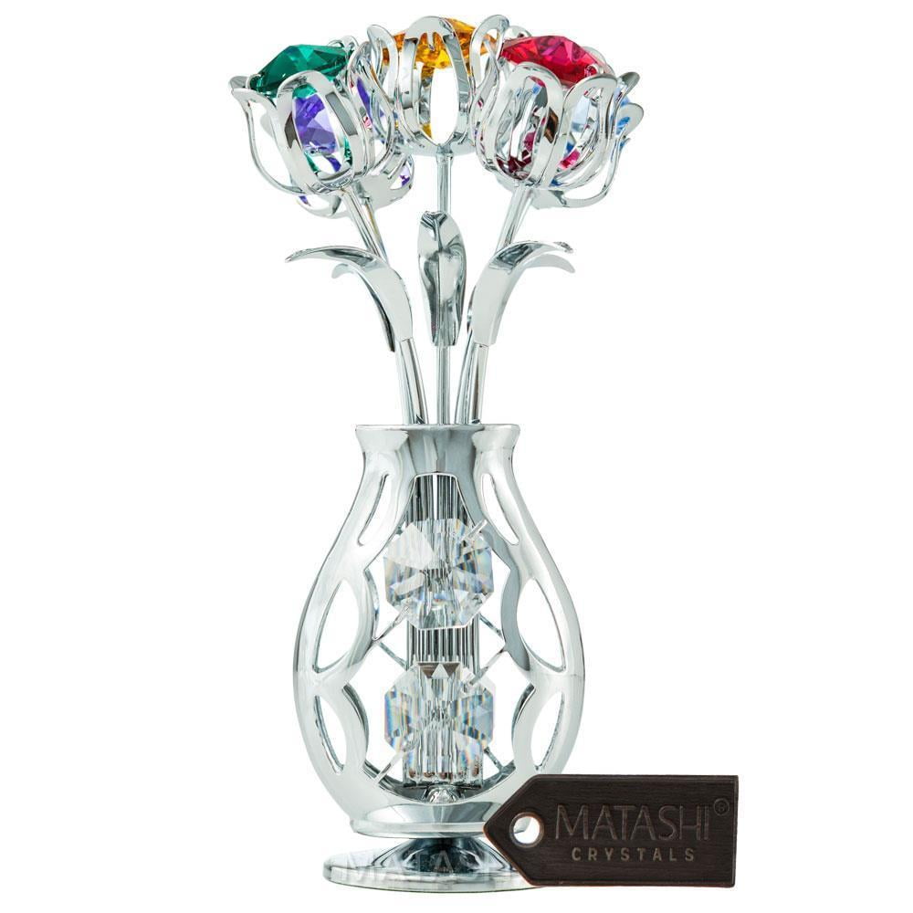 Matashi Flowers Bouquet and Vase w/ Colorful Crystals Silver - Walmart.com