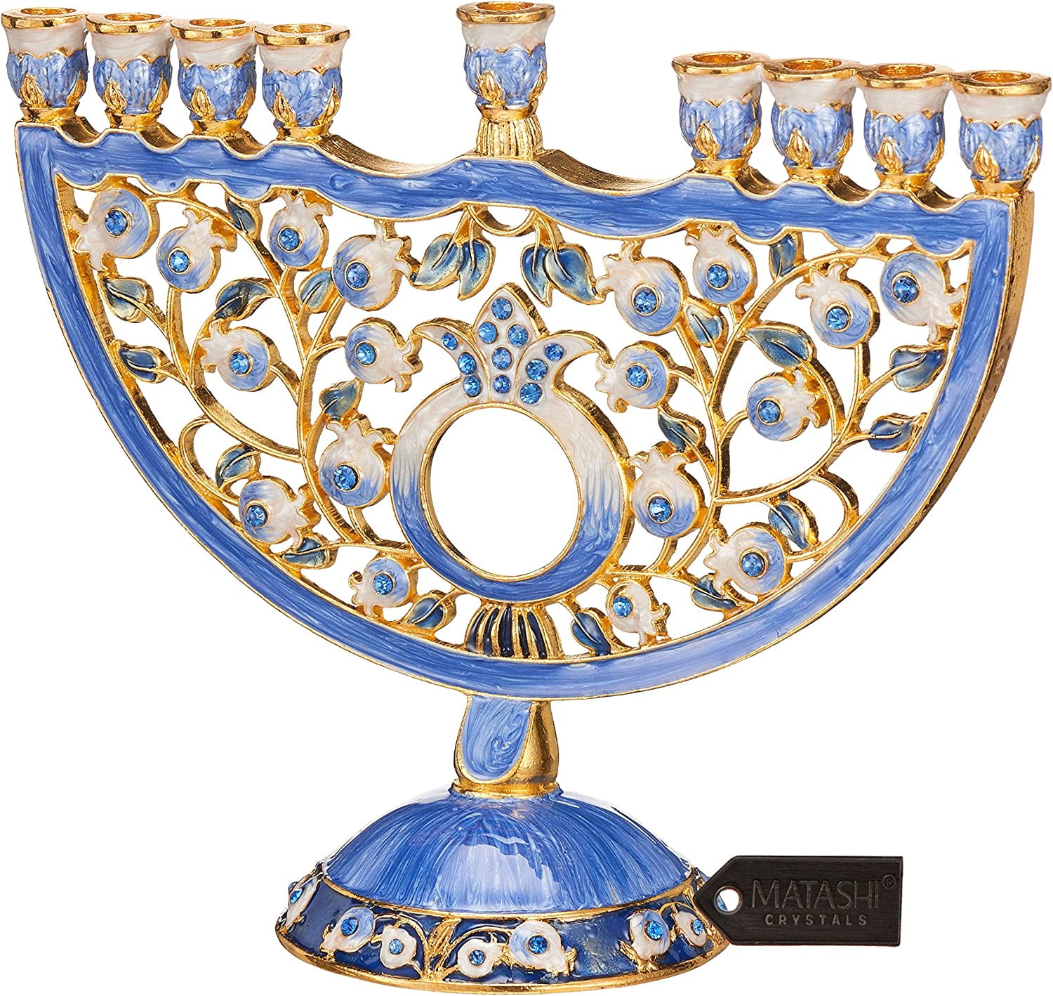 Matashi Hand Painted Blue Enamel Pomegranate Design Menorah Candelabra ...