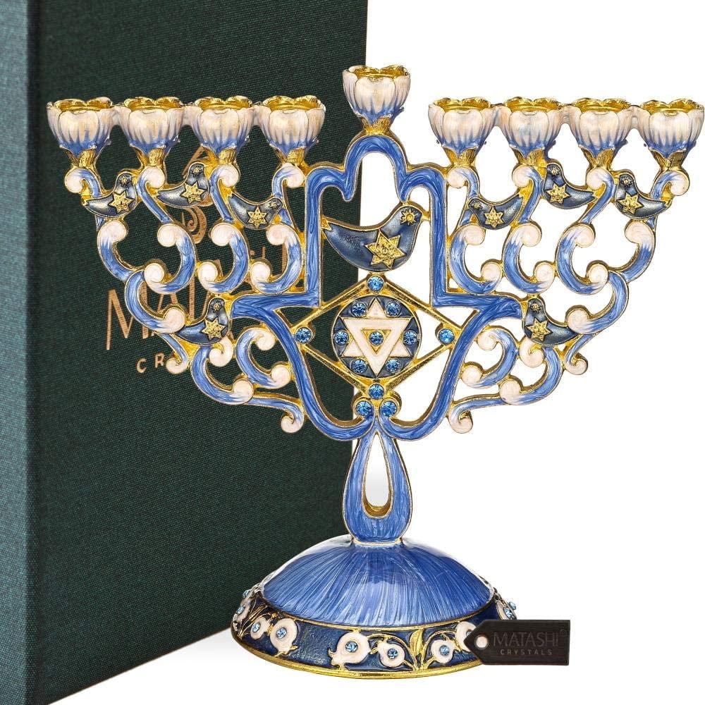 Matashi Hand Painted Enamel Menorah Candelabra Embellished with Gold ...