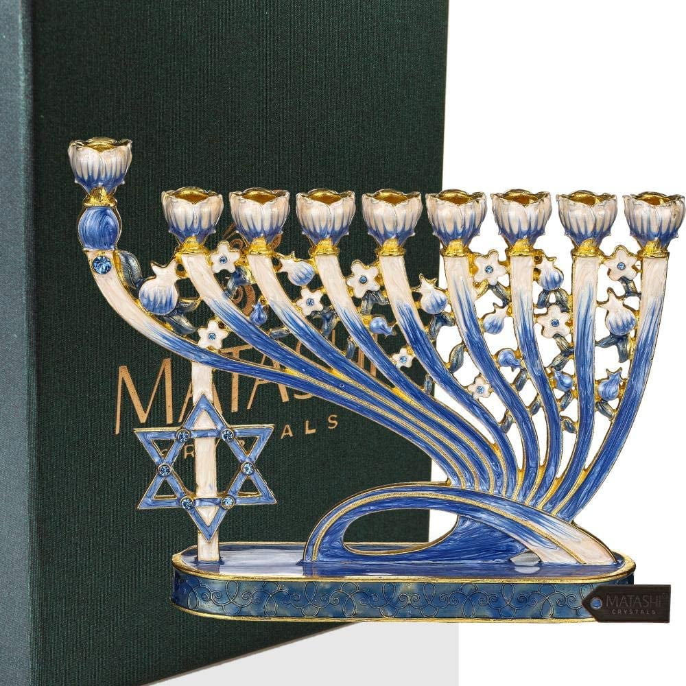 Matashi Hand Painted Enamel Menorah Candelabra Embellished with Gold ...